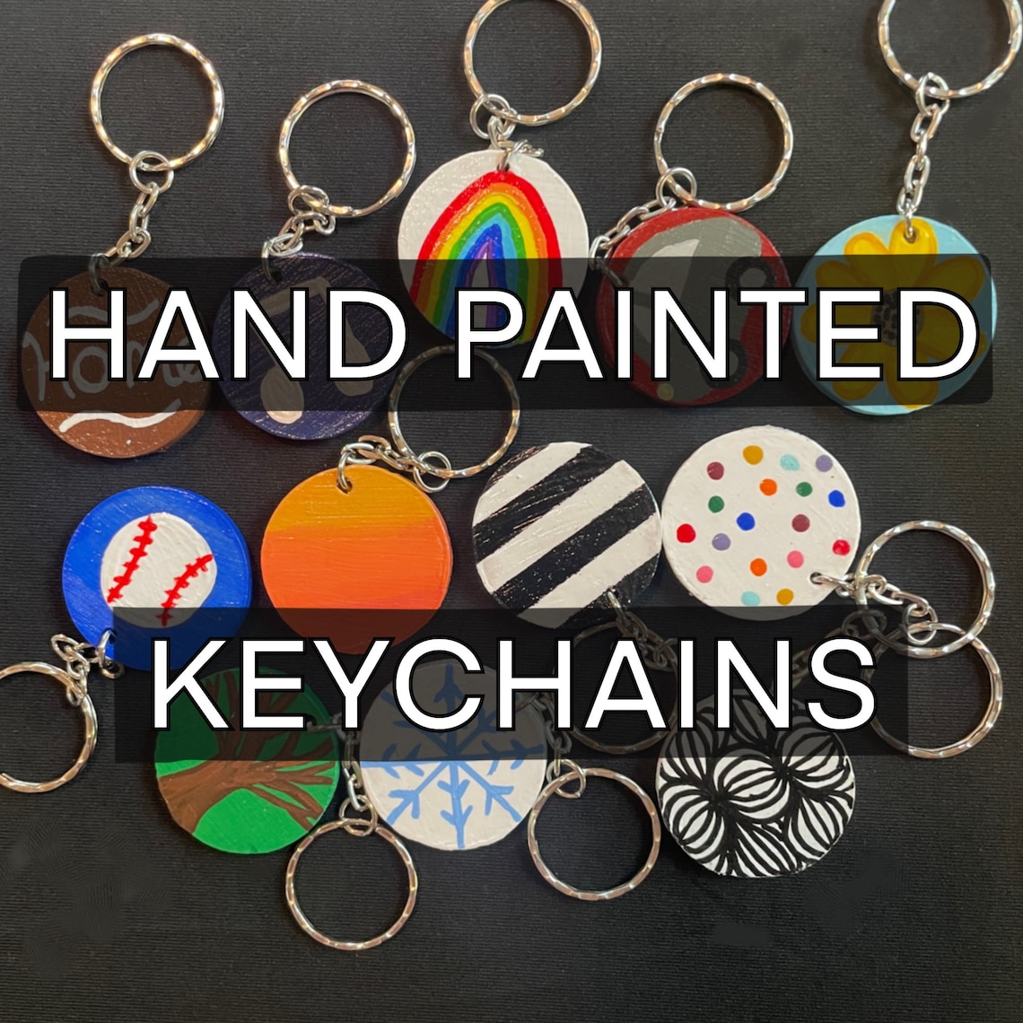 Hand Painted Keychain Small Wooden Keychain Keychain Acrylic Painted ...