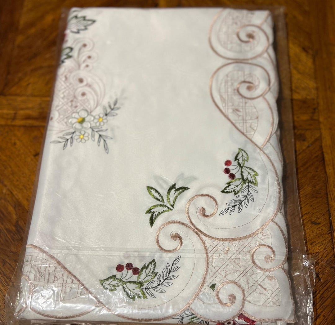 Avonlea Embroidery Tablecloth With Napkins 13pcs Set PEONY Design Large ...
