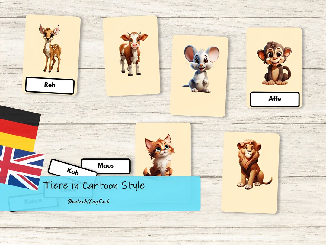 Montessori Flashcards Animals Cartoon Style for Kids to Learn Printable ...