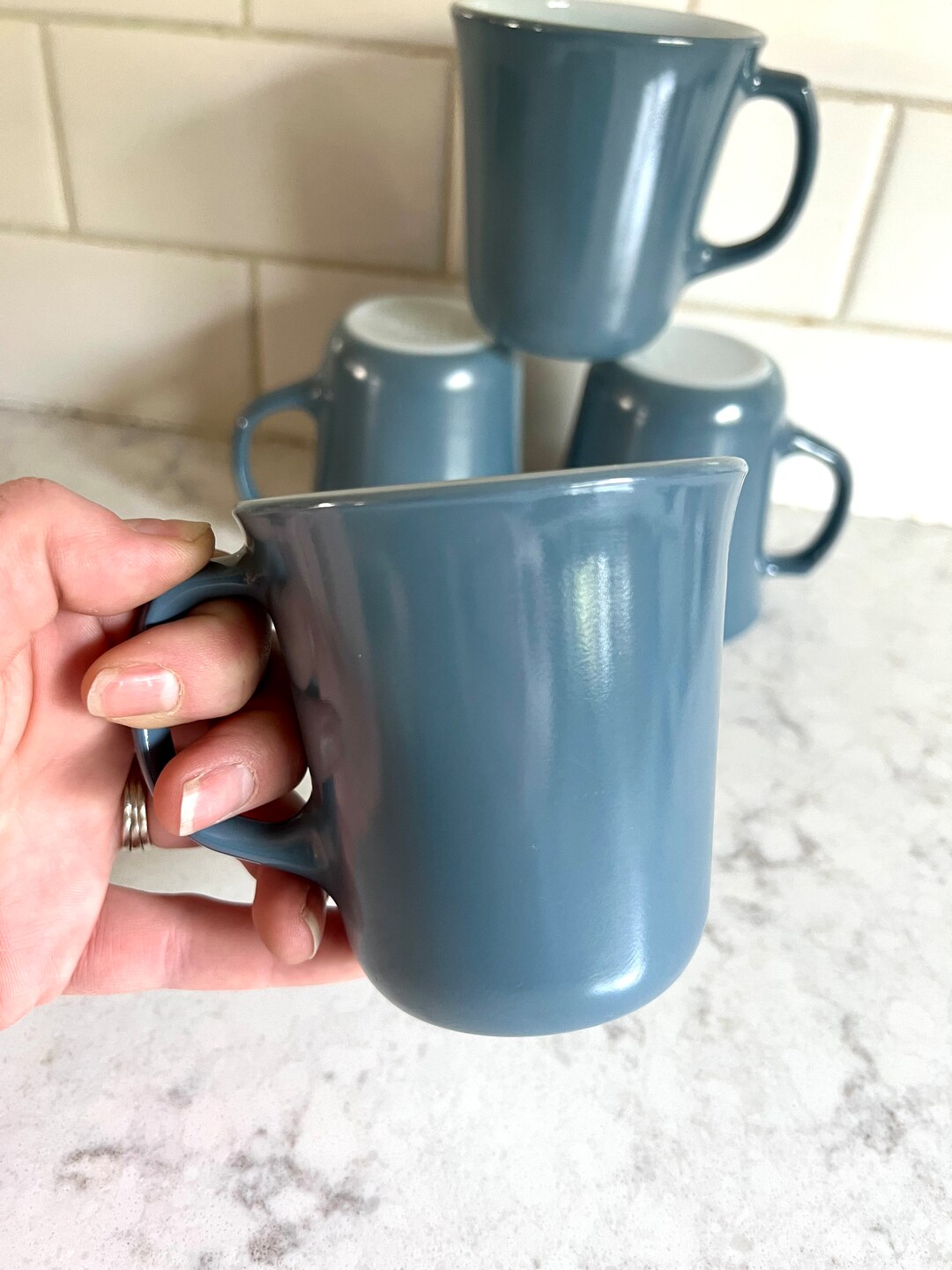 Milk Glass Mugs Corning Slate Blue 'D' Handle Coffee - Etsy
