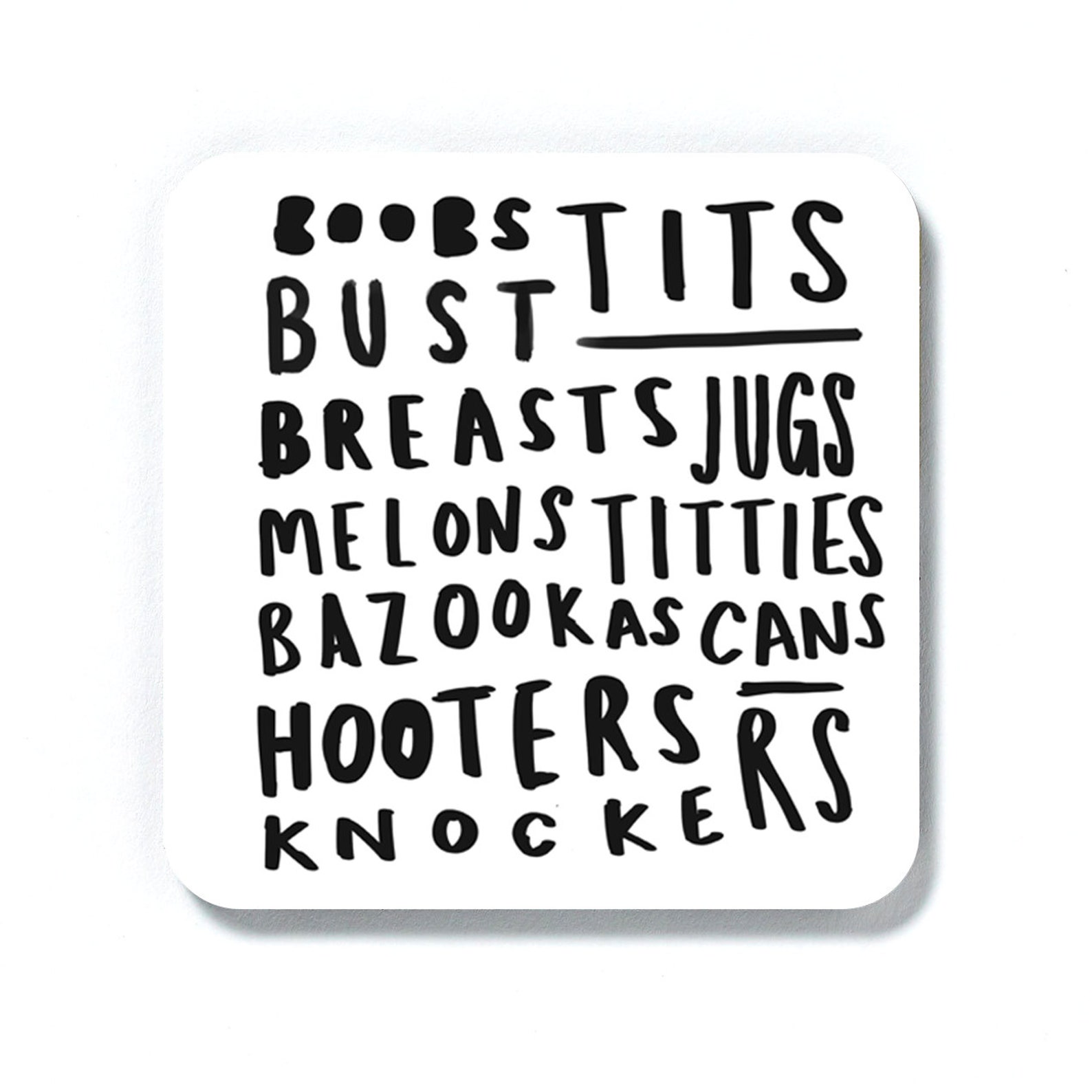 Boobs Word Art Coaster Funny Rude Boob Typography Monochrome | Etsy