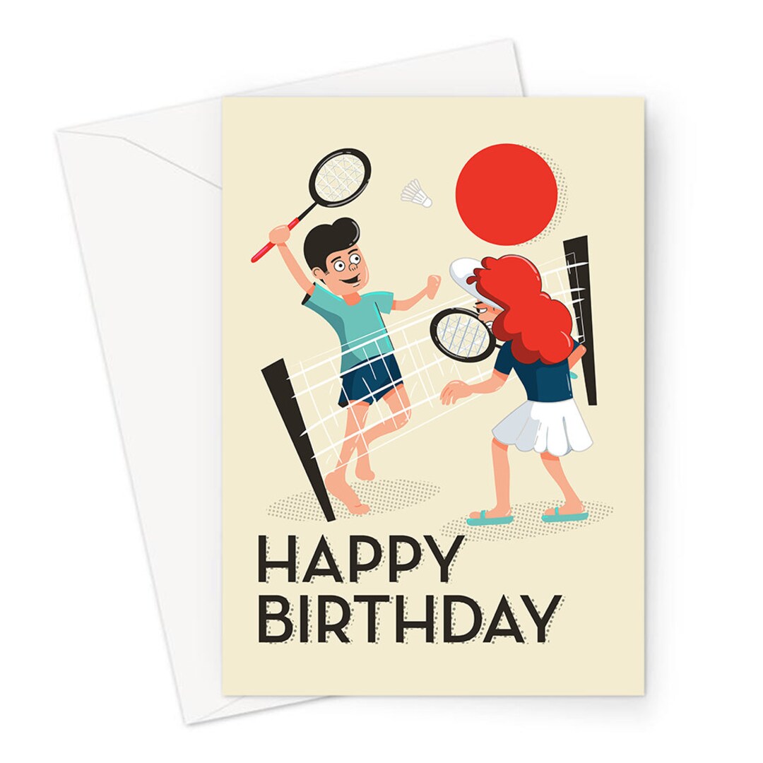 Happy Birthday Badminton Greeting Card | Couple Playing Badminton Happy ...