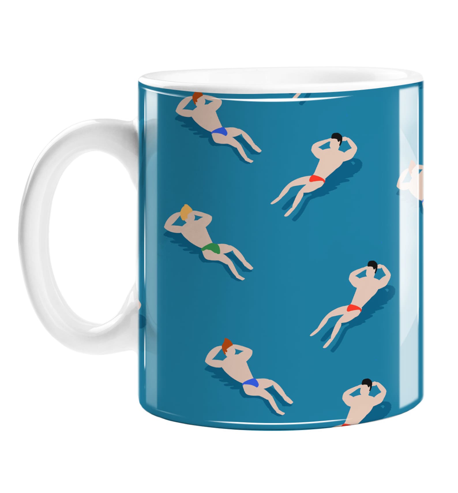 Bathing Men Mug Hand Illustrated Mug Summer Blue Mug With | Etsy