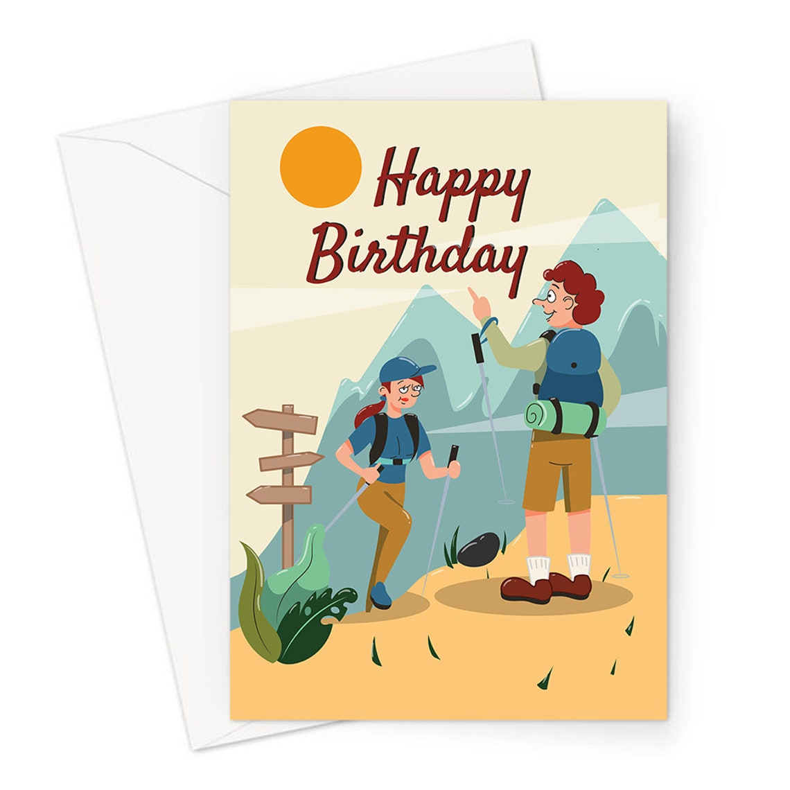 Happy Birthday Hiking Greeting Card | Couple Hiking up Mountain Happy ...
