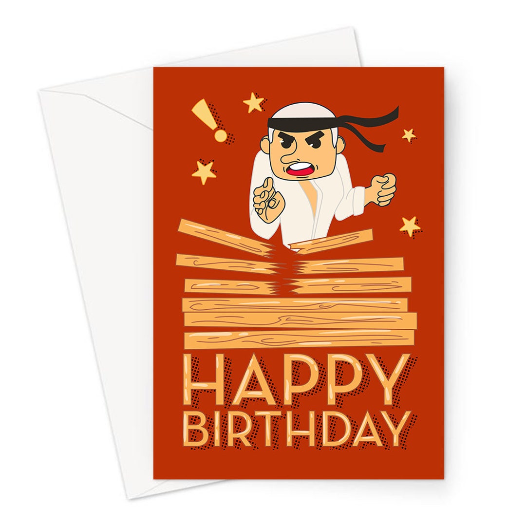 Happy Birthday Martial Arts Greeting Card | Male Karate Chopping A Pile ...