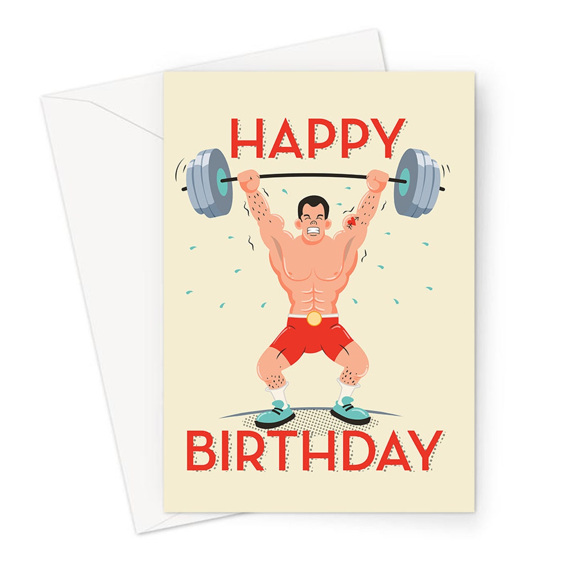 Happy Birthday Weight Lifting Greeting Card Weightlifter Lifting Heavy ...
