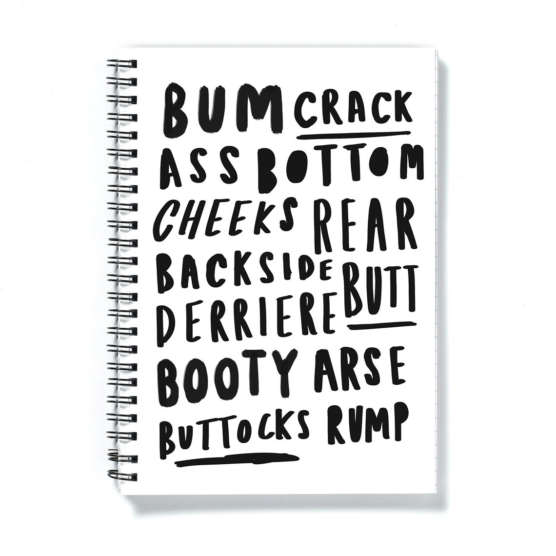 Bum Word Art A5 Notebook Funny Rude Typography Monochrome - Etsy UK