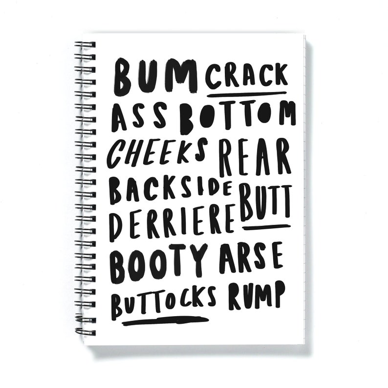 Bum Word Art A5 Notebook Funny Rude Typography Monochrome - Etsy UK