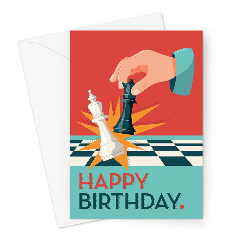 Happy Birthday Chess Greeting Card Player Knocking Over - Etsy UK