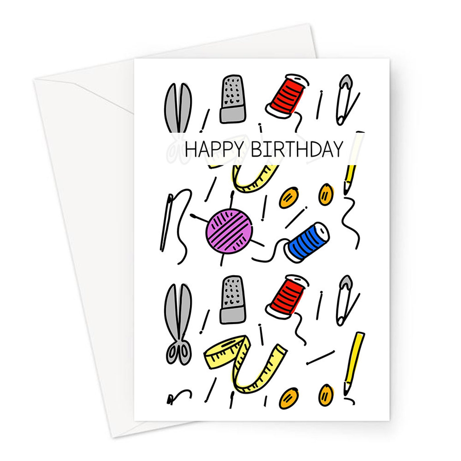 Happy Birthday Sewing Print Greeting Card | Sewing Items Print Birthday ...