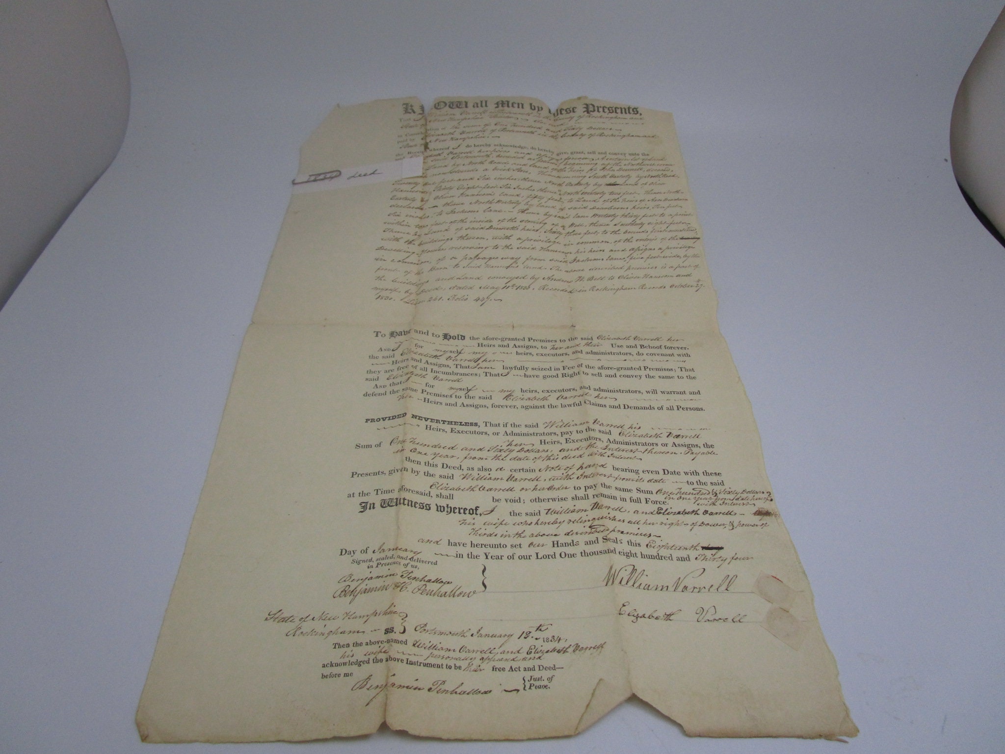 1834 Land Deed Mostly Hand Written Rockingham County New Hampshire - Etsy
