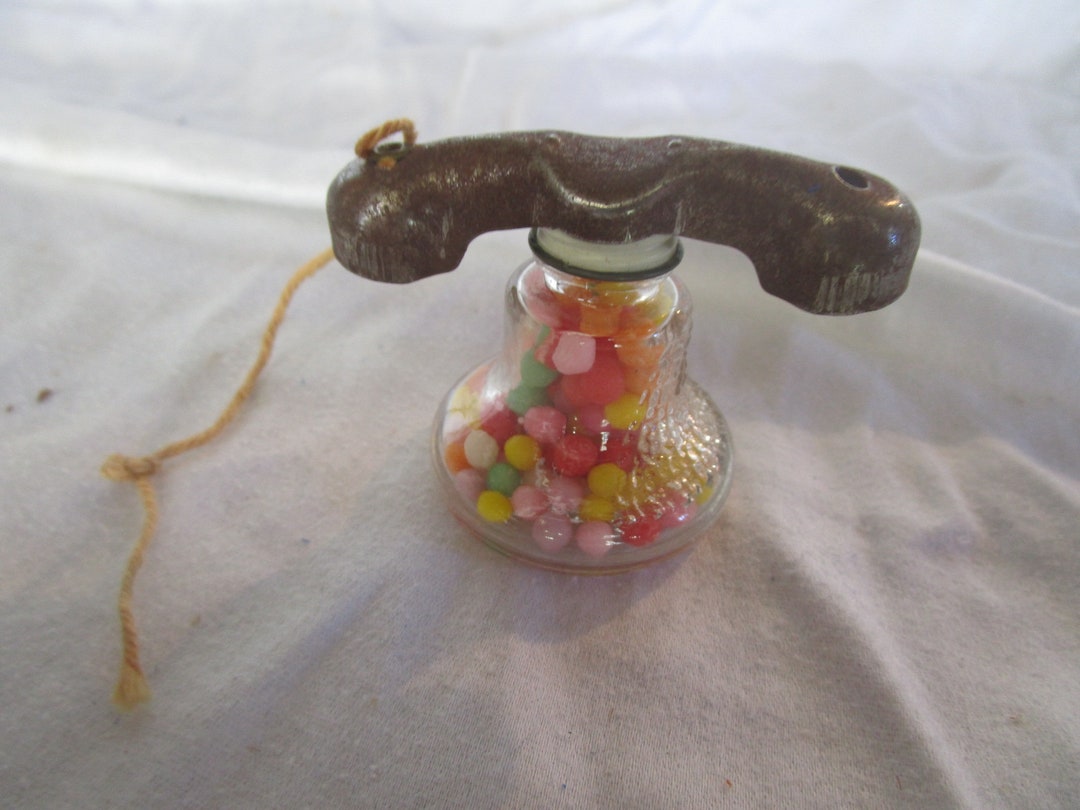 Antique Glass & Tin Telephone Candy Container With Candy - Etsy