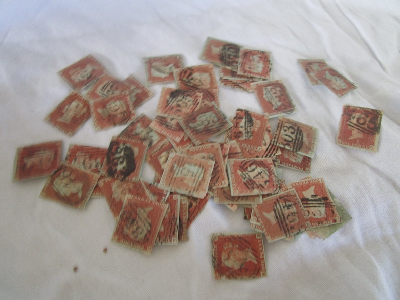 19th Century Antique 1 Penny Stamp Lot of 65 Different Post Marks ...