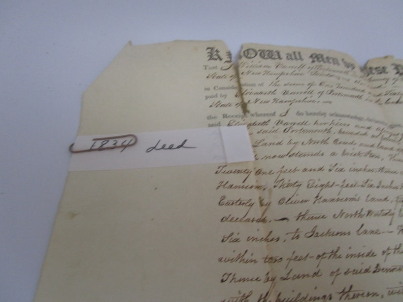 1834 Land Deed Mostly Hand Written Rockingham County New Hampshire - Etsy