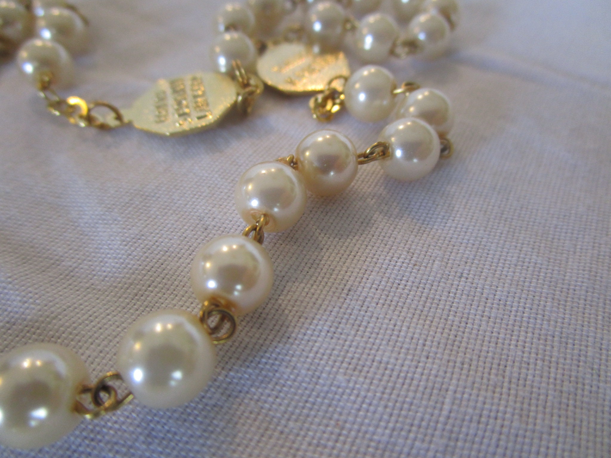 Nice Catholic 5 Saint Medal Rosary Gold Tone & Faux Pearl With Crucifix ...