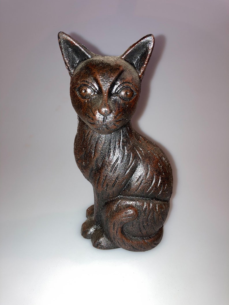Cast Iron Sitting Cat Statue Figurine Decor - Etsy