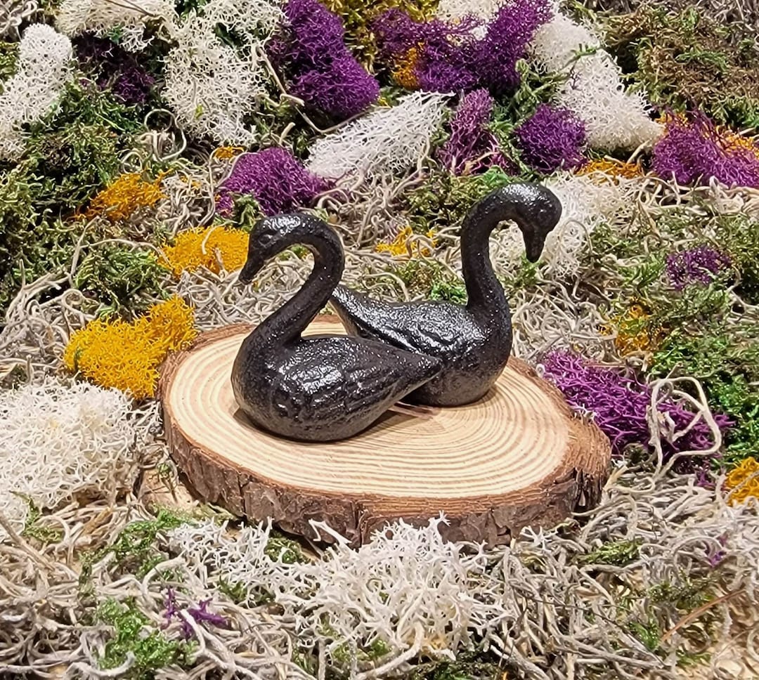 Small Cast Iron Swan Set Office and Home Decor Figurines Paperweights ...