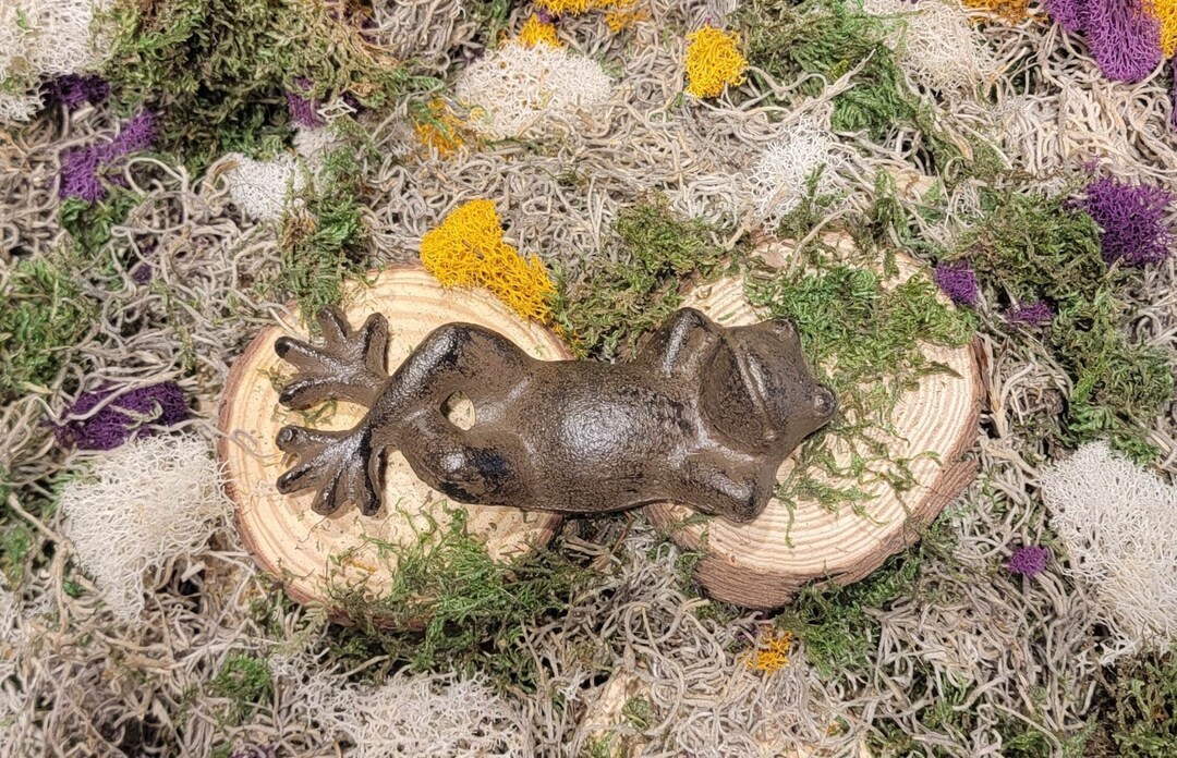 Cast Iron Lounging Frog-garden Decor-home Decor-metal Frog - Etsy