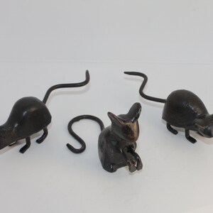 Cast Iron Metal Set/3 Mice Mouse Rodent Figurine Statue Home Garden ...