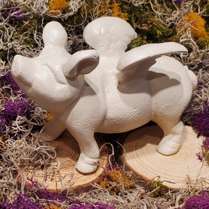 Cast Iron Metal Flying Pig Animal Farm Figurine Statue Home Garden ...