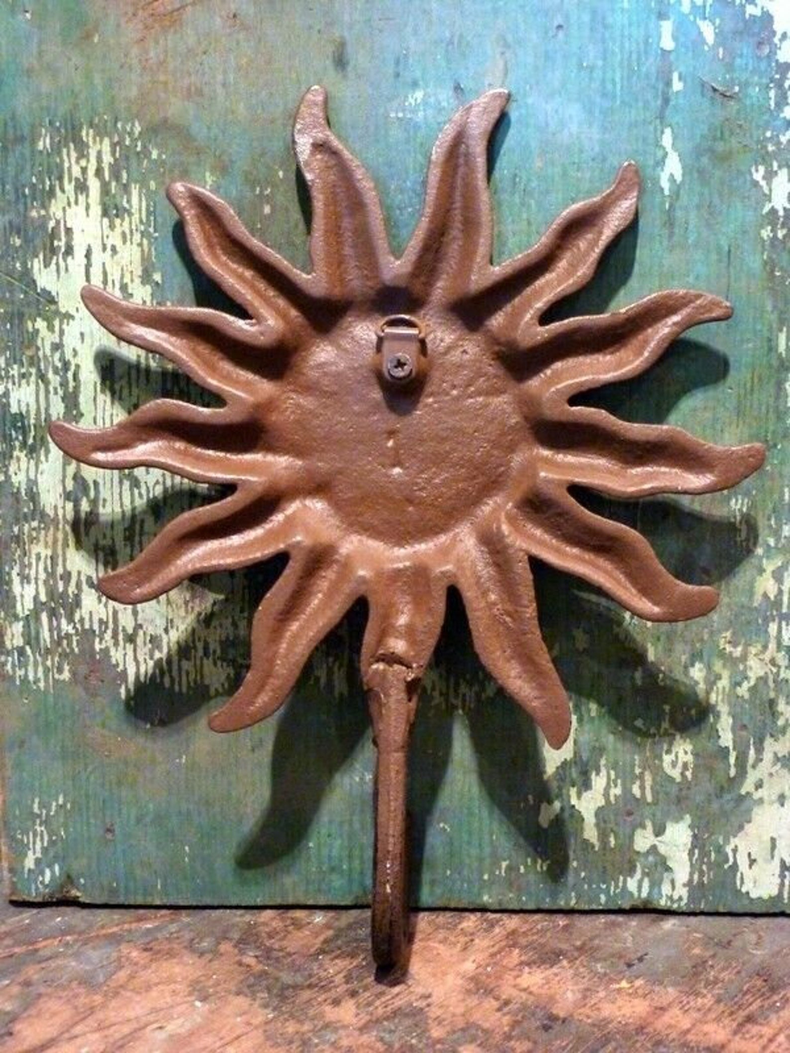 Cast Iron Sun Face Shining Coat Hat Towel Bath Garden Shed Wall Hook ...