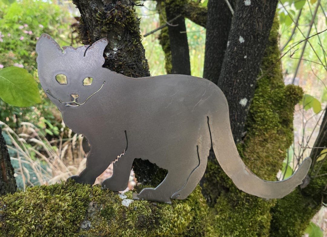 Cut Metal Stalking Cat | Metal Cat Decor | Crazy Cat Lady | Metal Fence ...