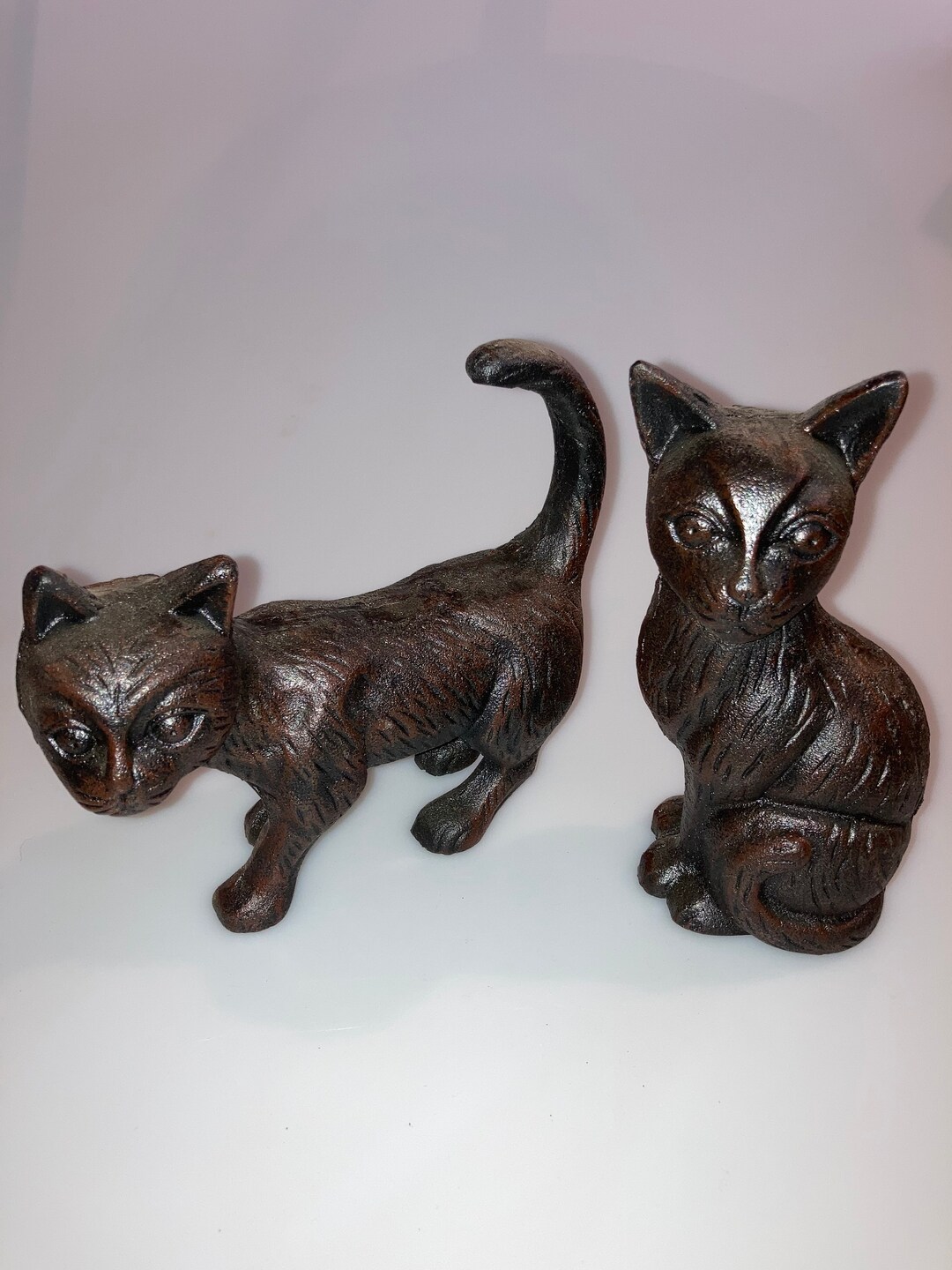 Cast Iron Sitting and Standing Cat Statue Figurine Decor - Etsy