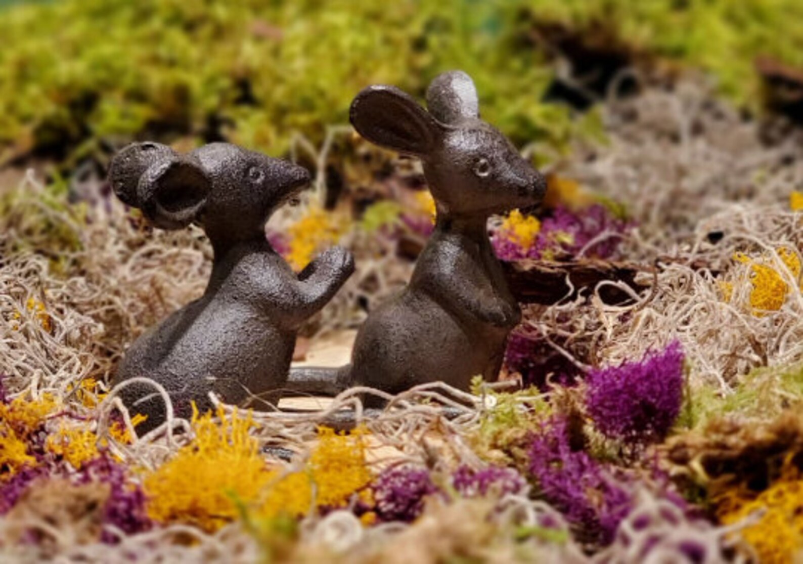 Cast Iron Metal Set/2 Mice Mouse Rodent Figurine Statue Home Garden ...