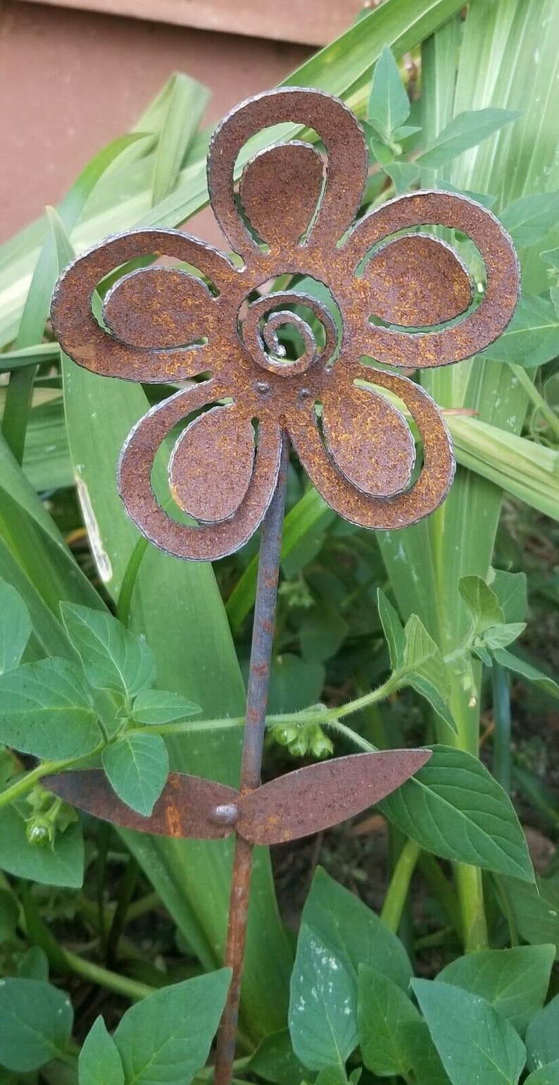 Set of 4 Cut Iron Metal Small Flower Picks Garden Stake Yard - Etsy