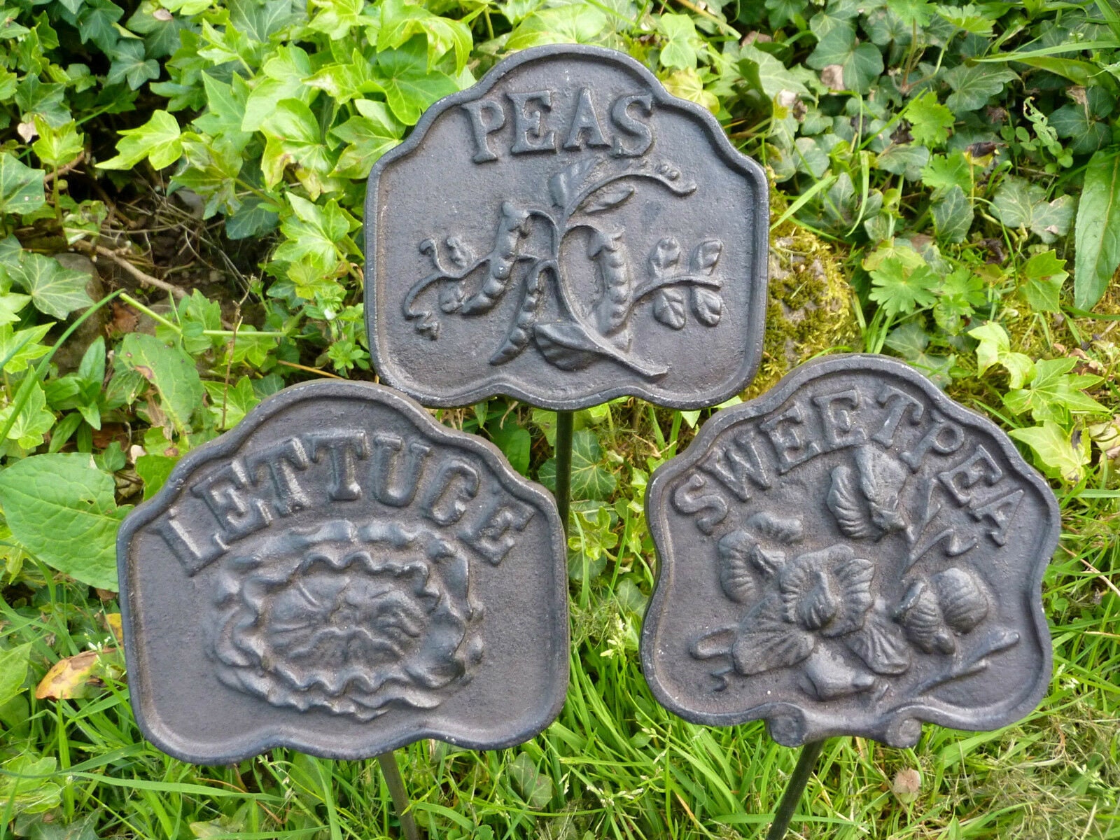 Cast Iron Metal Vegetable Garden Plant Marker Sign Set/12 Stake Yard ...