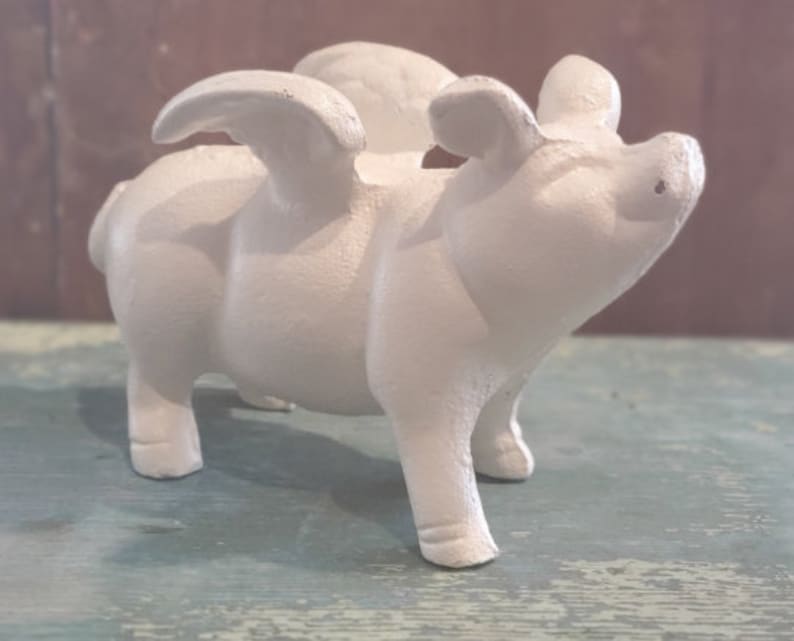 Cast Iron Metal Flying Pig Animal Farm Figurine Statue Home Garden ...