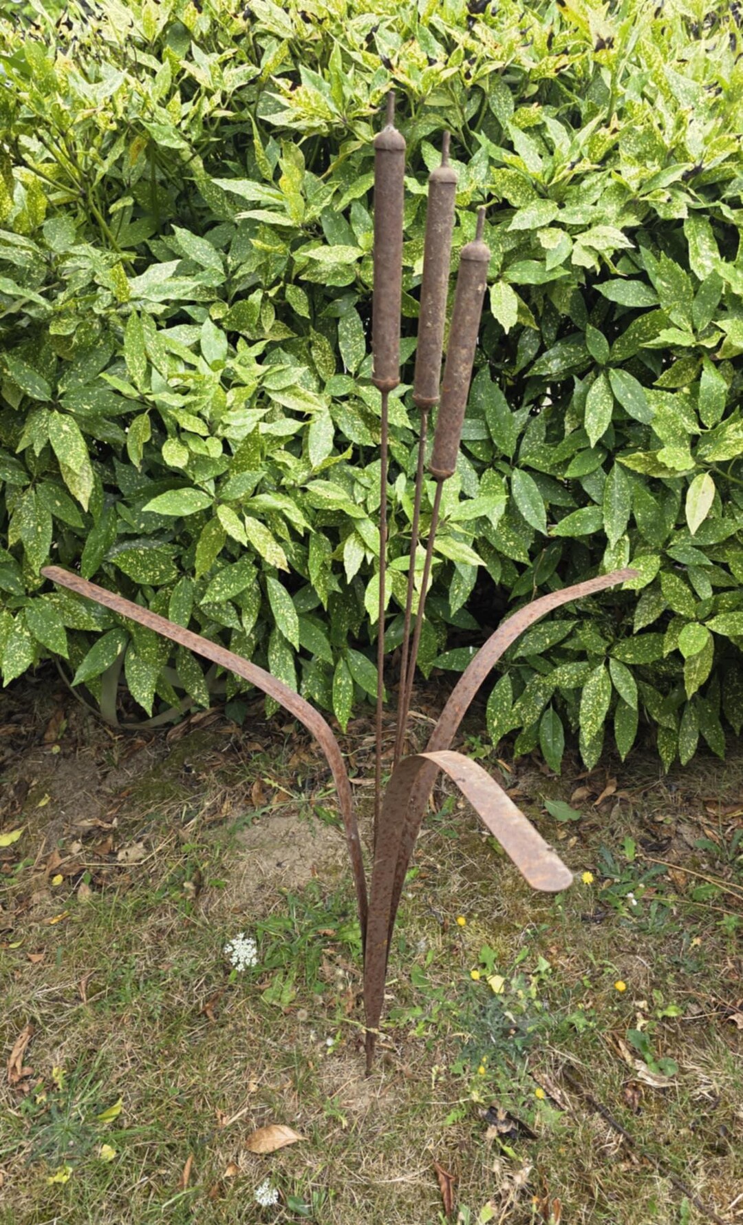 Cut Iron Metal Cat Tail Flower Plant Stake Garden Landscape Lawn Yard ...