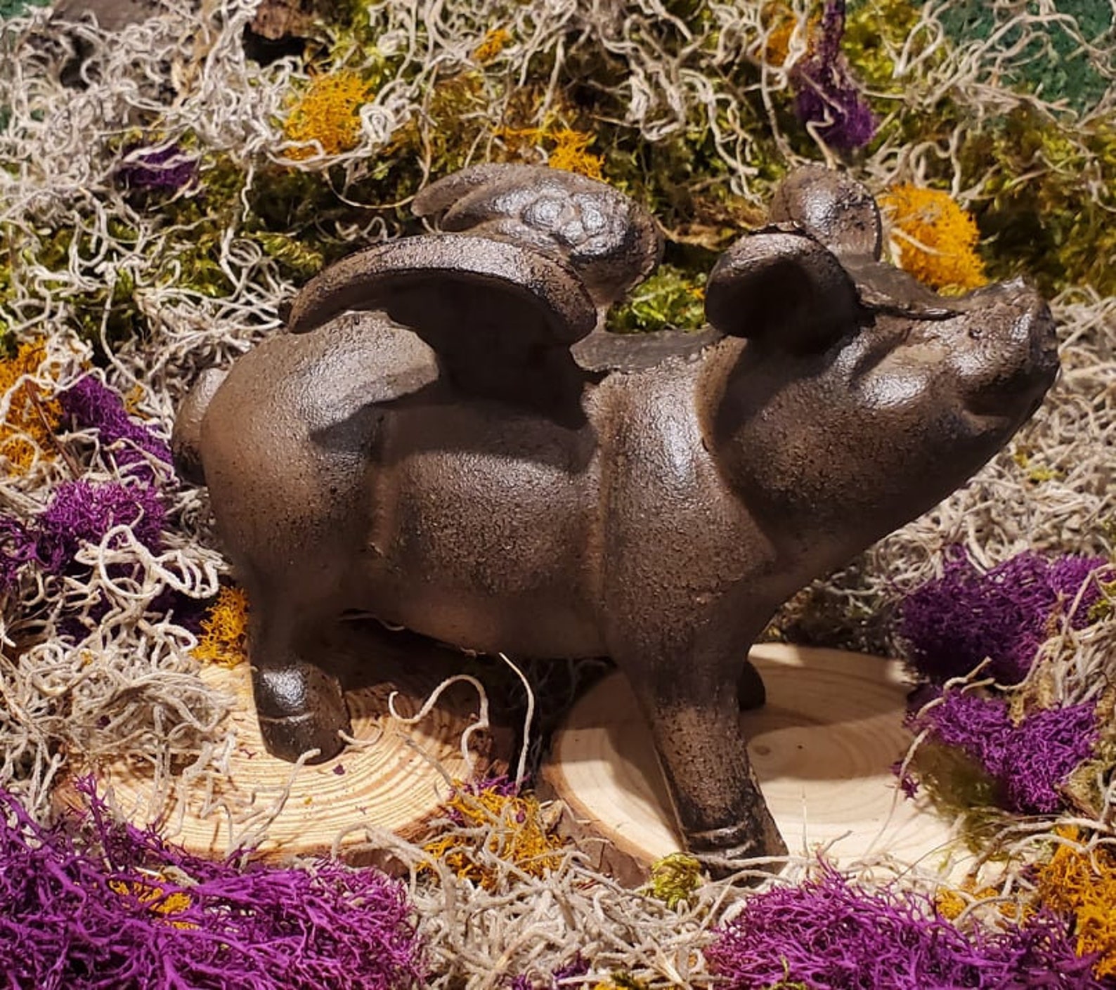 Cast Iron Metal Flying Pig Animal Farm Figurine Statue Home Garden ...