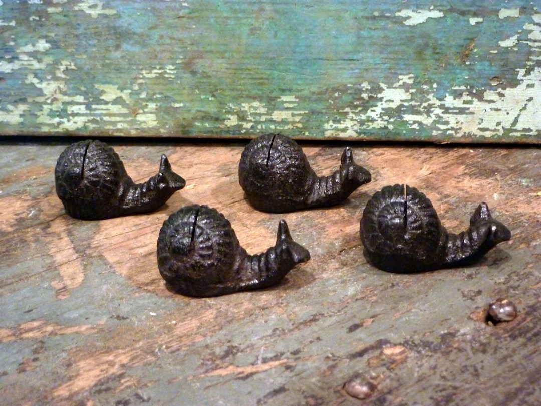 Cast Iron Set of 4 Snail Photo Card Wedding Party Holder Home Garden ...