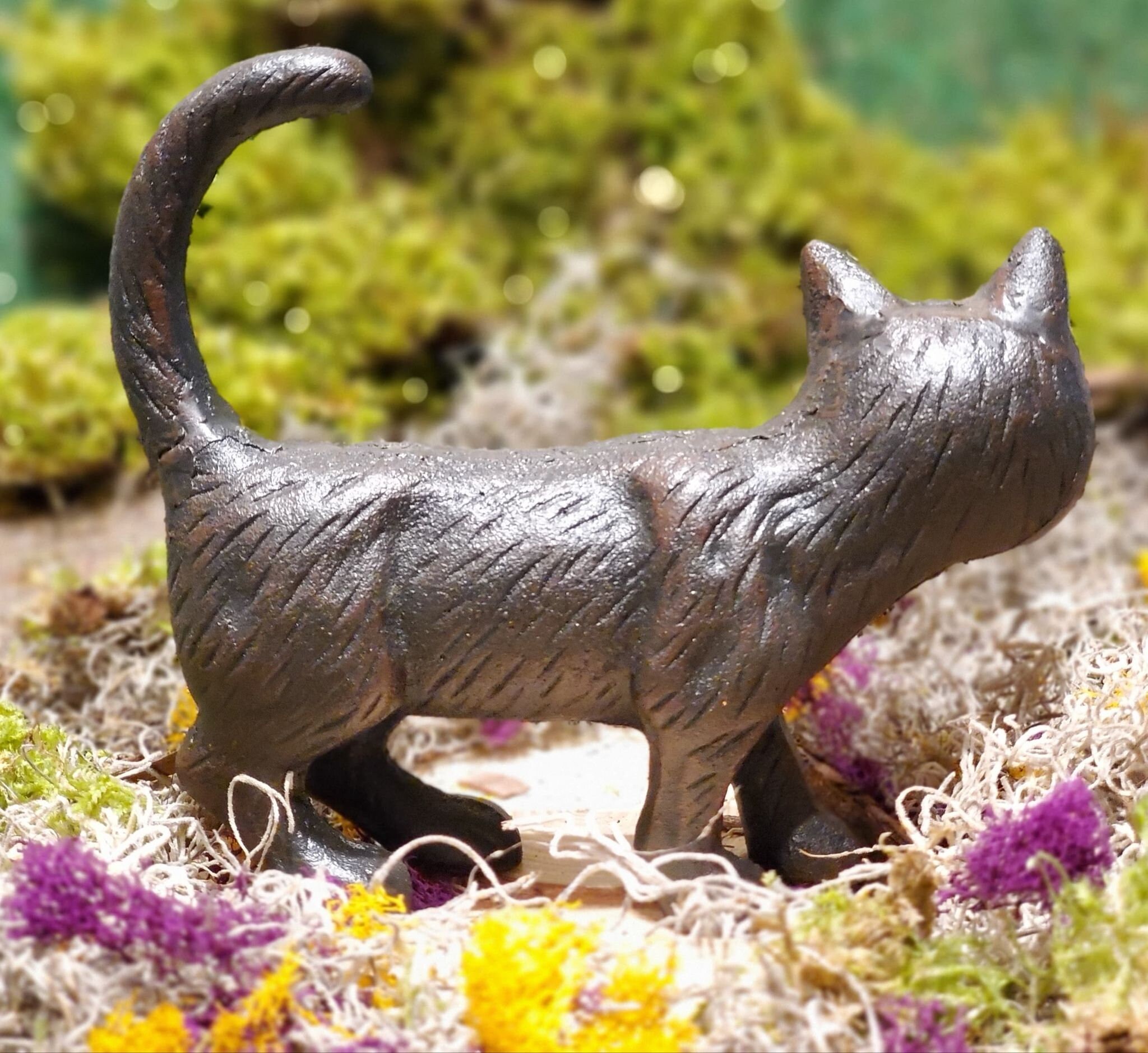 Cast Iron Standing Cat Statue Figurine Decor - Etsy
