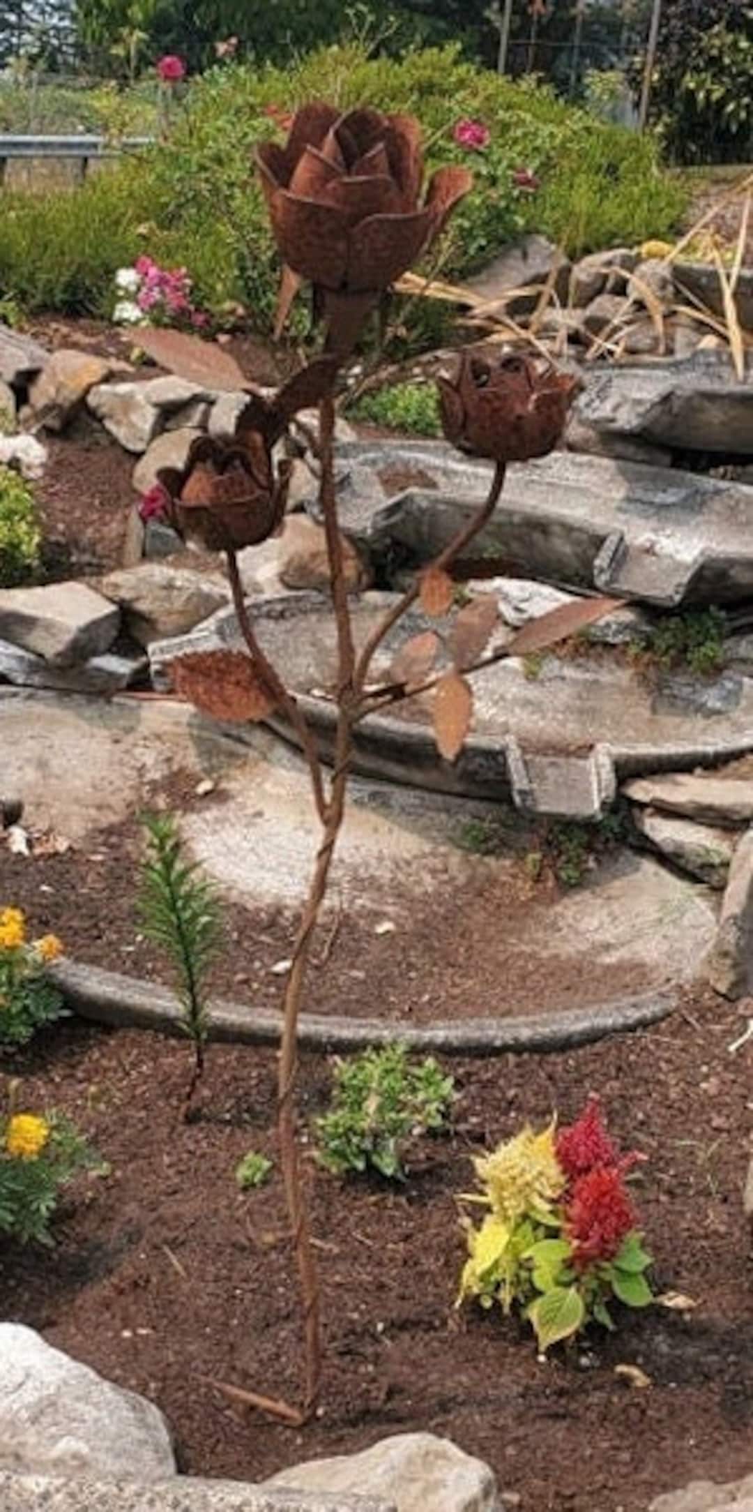 Cut Metal Rose Flower Plant Stake Garden Yard Outdoor Lawn Landscape ...