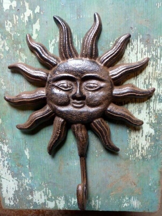 Cast Iron Sun Face Shining Coat Hat Towel Bath Garden Shed | Etsy
