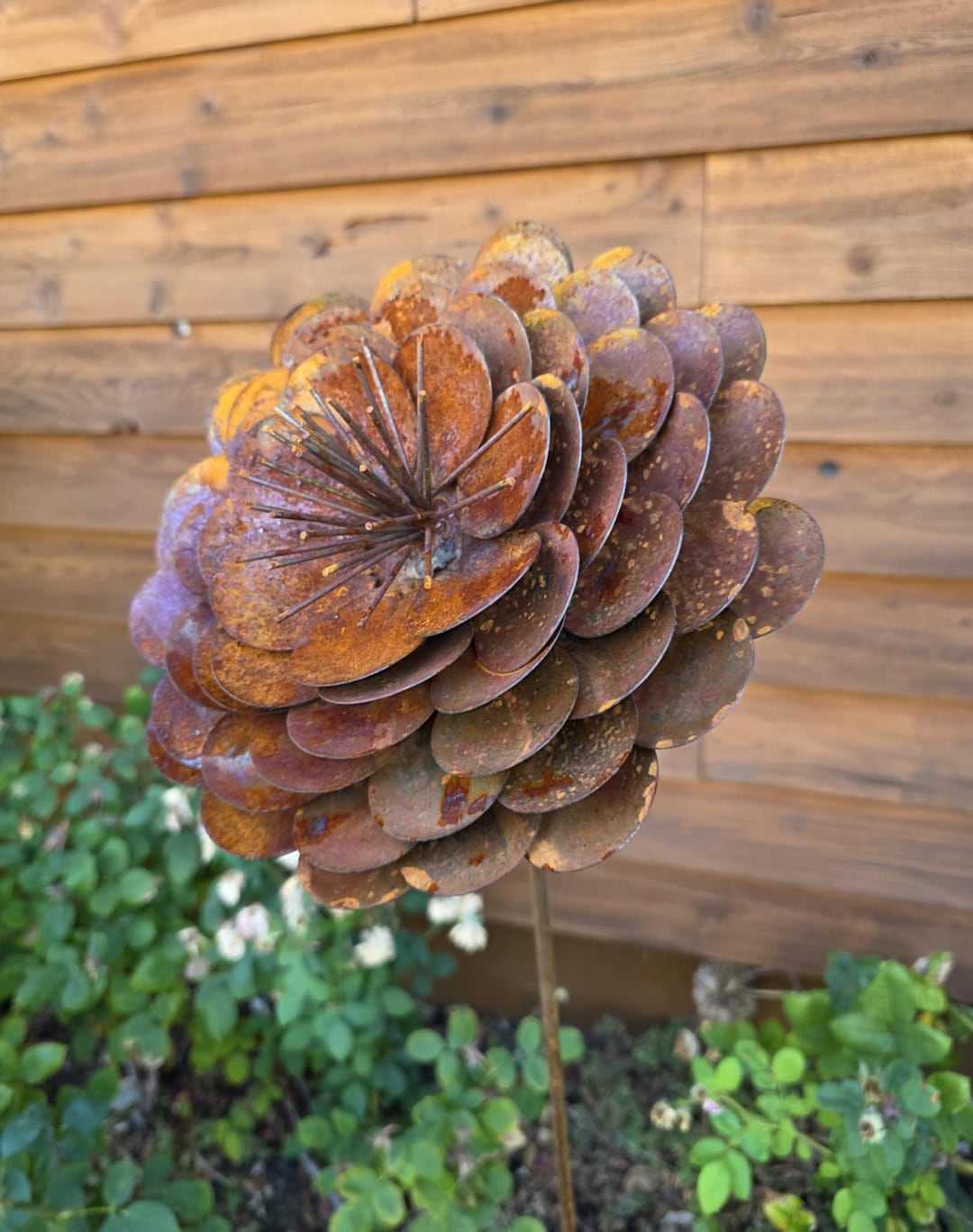 Iron Cut Metal Zinnia Flower Plant Stake Garden Lawn Yard Outdoor ...