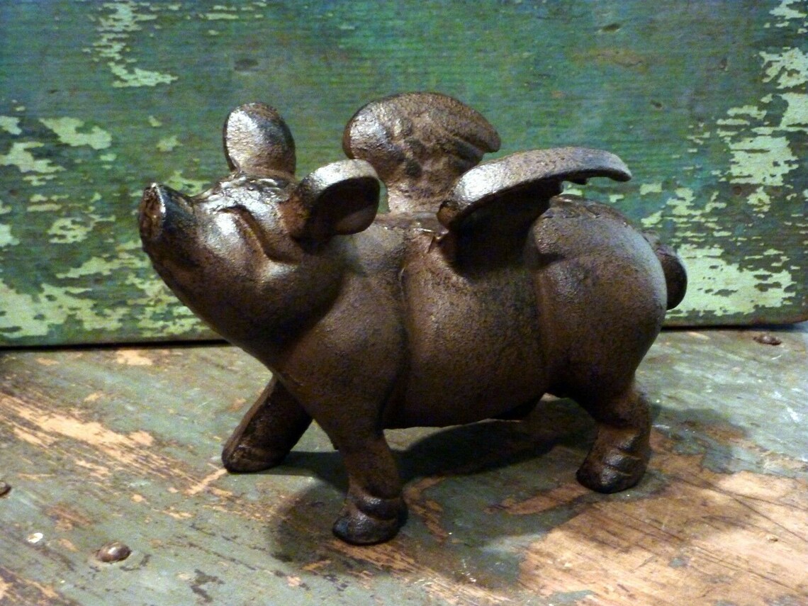 Cast Iron Metal Flying Pig Animal Farm Figurine Statue Home | Etsy