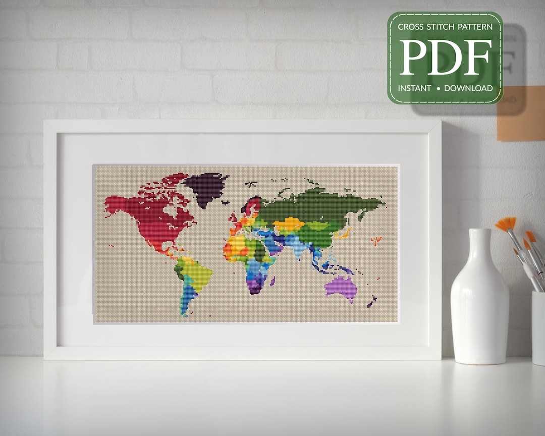 WORLD MAP - Cross Stitch Pattern Pdf, Instant Download, Map With ...