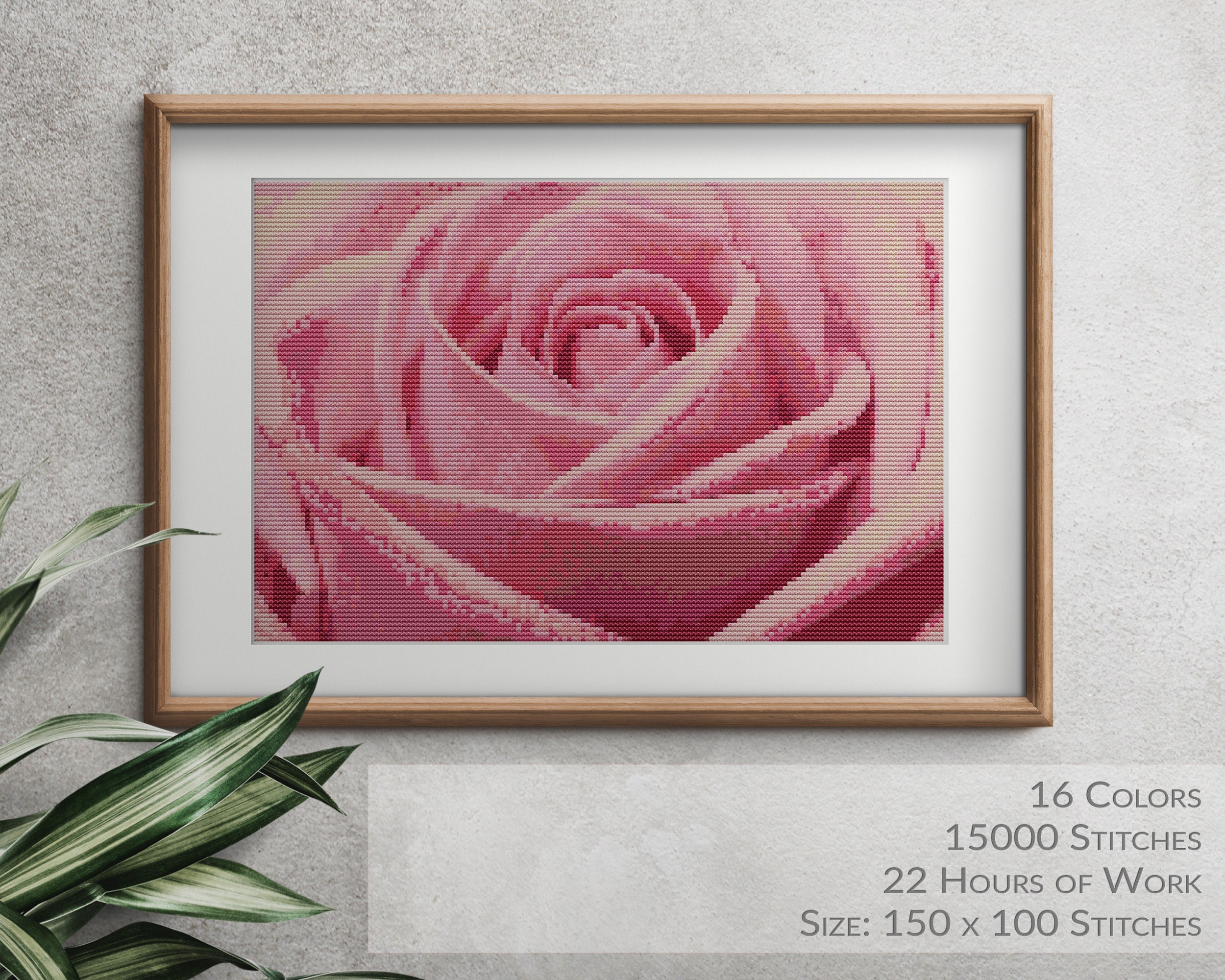 PINK ROSE - Cross Stitch Pattern Pdf, Instant Download, Realistic ...