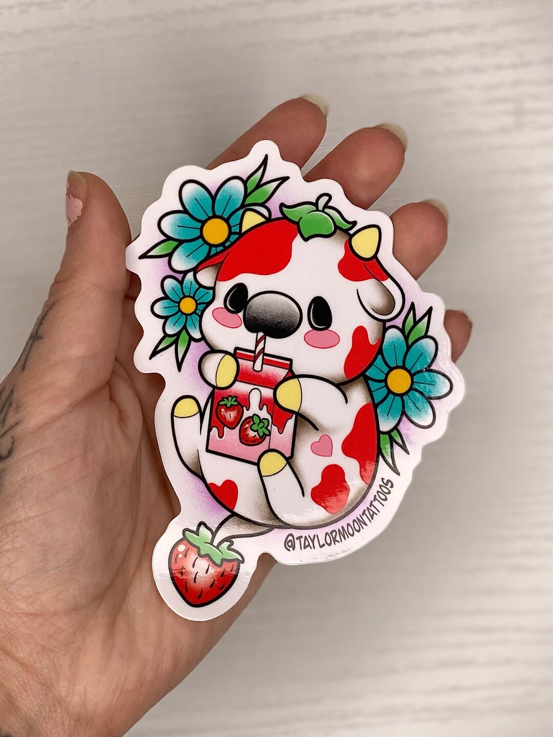 Strawberry Cow Sticker - Etsy