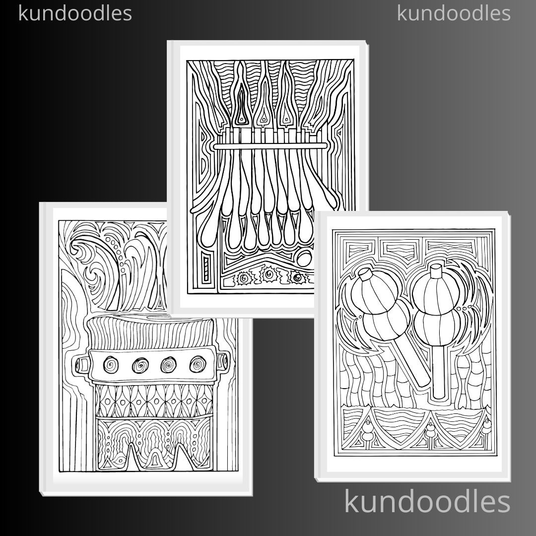 Printable Coloring Pages of Musical Instruments. Instant Download Adult ...