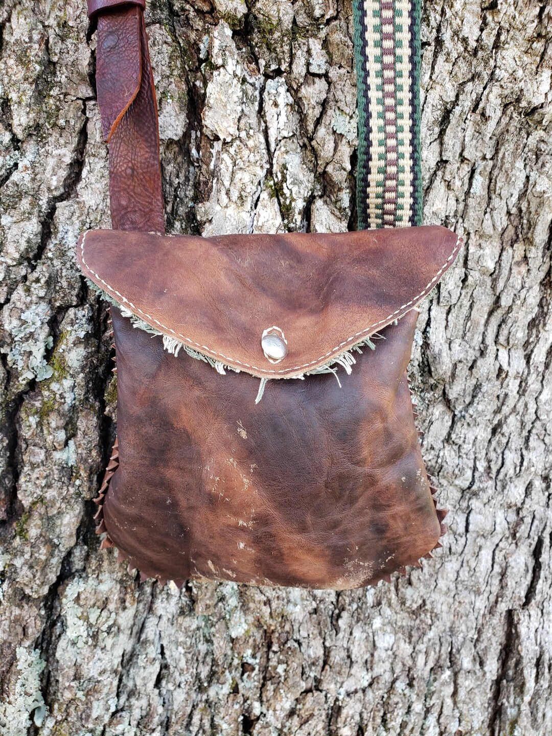 Bark Tanned Deer Hide Pouch With Woven Strap - Etsy