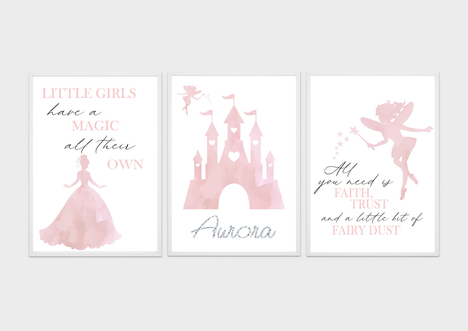 Personalised Princess Prints Set of 3 Nursery Decor Nursery - Etsy