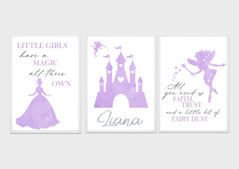 Personalised Princess Prints Set of 3 Nursery Decor Nursery - Etsy