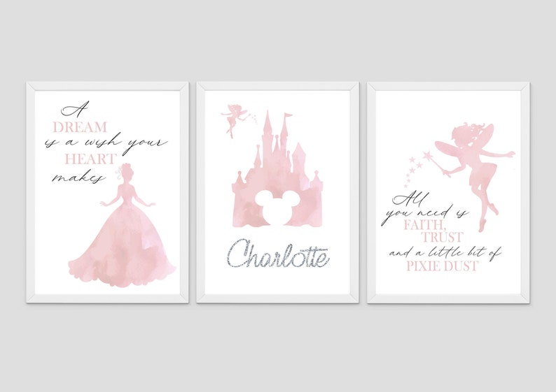 Personalised Princess Prints Set of 3 Nursery Decor Nursery - Etsy