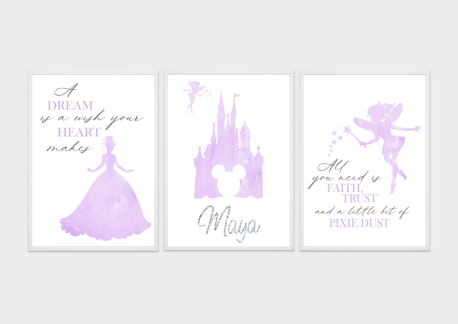 Personalised Princess Prints Set of 3 Nursery Decor Nursery - Etsy