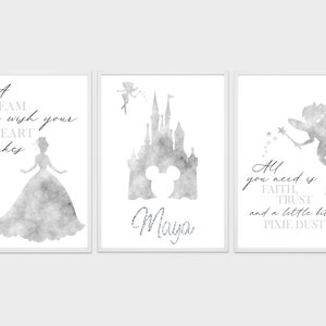 Personalised Princess Prints Set of 3 Nursery Decor Nursery - Etsy