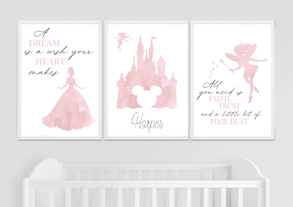 Personalised Princess Prints Set of 3 Nursery Decor Nursery - Etsy